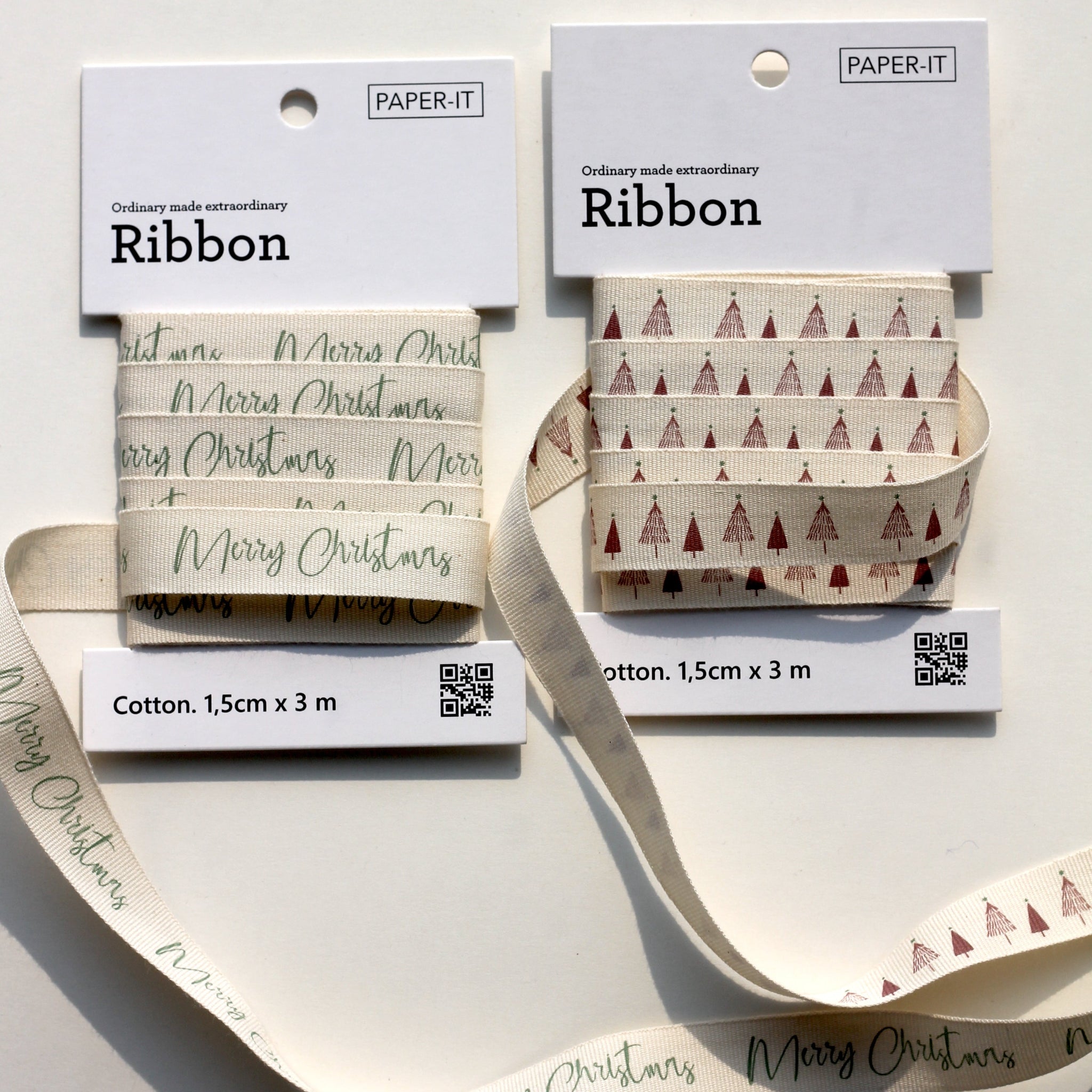 Christmas cotton ribbons (3 metre) set of 2
