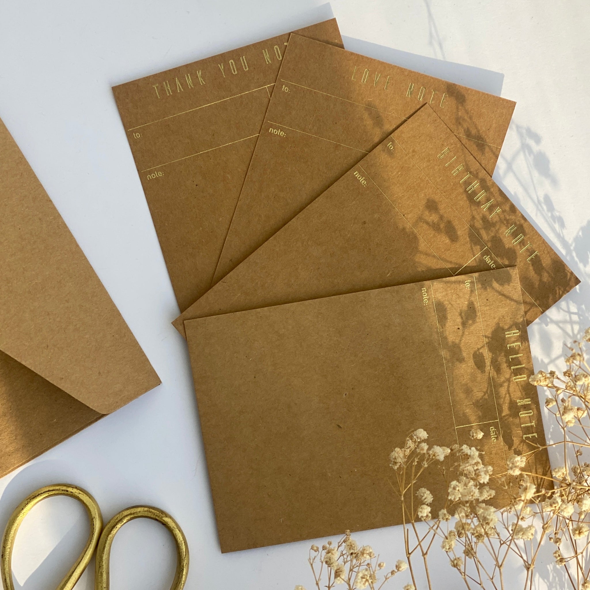 Kraft note cards + envelopes (foiled) set of 4